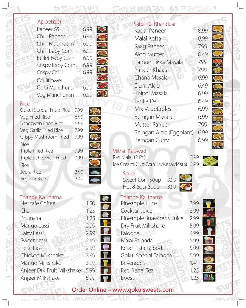 Gokul Sweets – Restaurant Menu - Go Dreamz Group of Companies